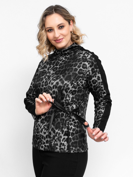 Блузка Женский Balsako серый, черный Трикотаж Длинный Орнамент, размер ...