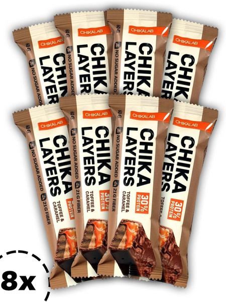 Протеиновый батончик Chikalab Chika Layers 8 х 60 г, Карамель и арахис ...