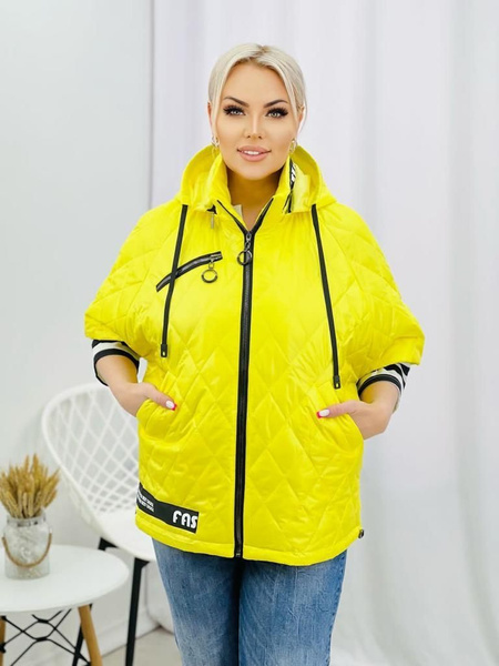 Жилет Женский Jyldyz желтый, размер 58 оверсайз Молния Однотонный Вечерний/праздничный Синтепон ...
