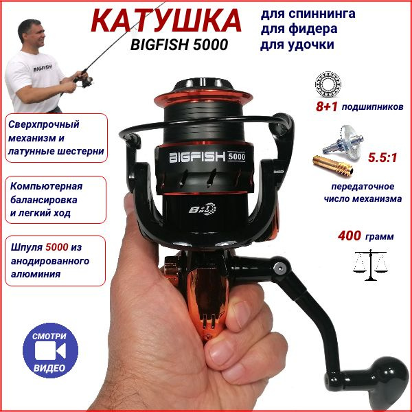 Катушка Рыбалка & Спорт рыболовная для спиннинга, Безынерционная, 5000 ...