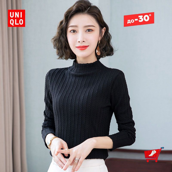 Стильный повседневный свитер Uniqlo,44,черный,S - купить с доставкой по выгодным ценам в ...