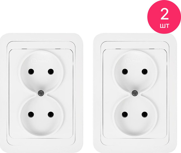 Розетка силовая штепсельная Makel / Макел Мимоза IP20 белая, 2-местная со вставкой, скрытая ...