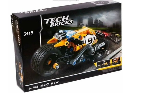 Конструктор Tech Bricks "Мотоцикл для трюков с инерционным механизмом" 3419 для детей и взрослых ...