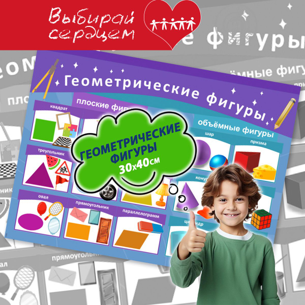 Плакаты для детей обучающие Woozzee Геометрические фигуры, для ...