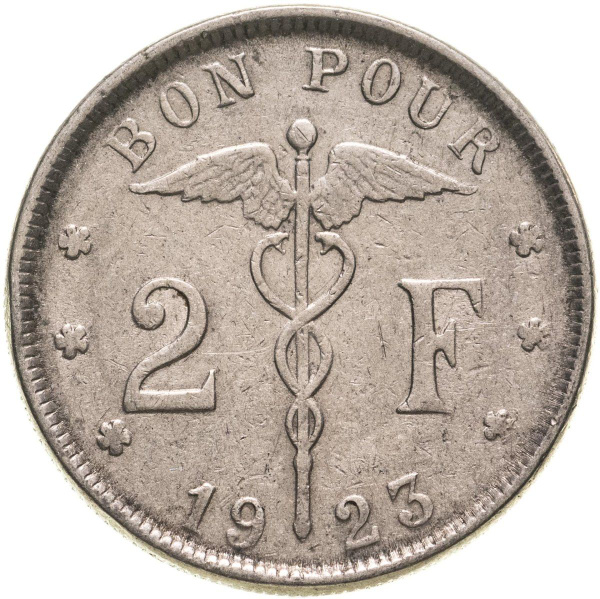 Бельгия 2 франка 1923 французская версия Belgique , Никель, в сохранности XF - купить в интернет ...