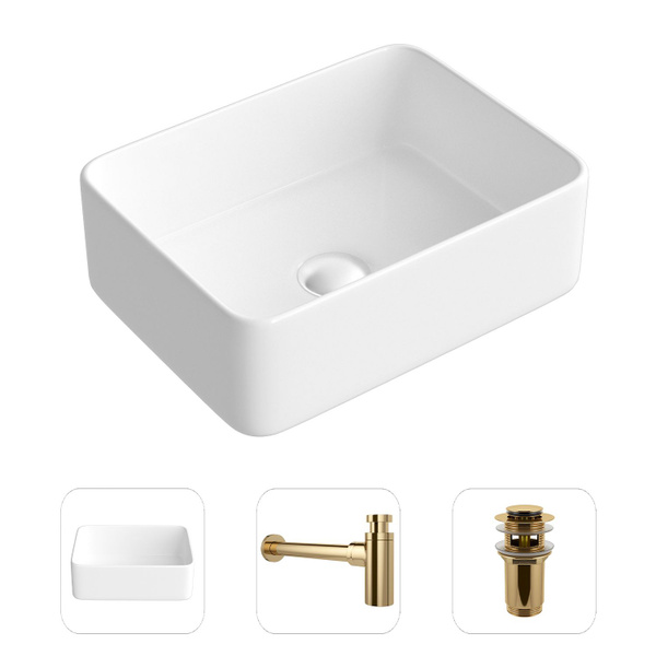 Накладная раковина для ванной Helmken 67440000 комплект 3 в 1: умывальник прямоугольный 40 см ...