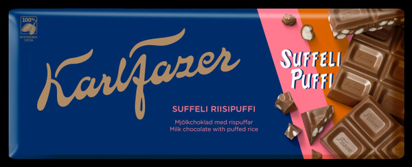 Шоколад молочный Karl Fazer Suffeli Puffi со слоеным рисом, 198 гр ...