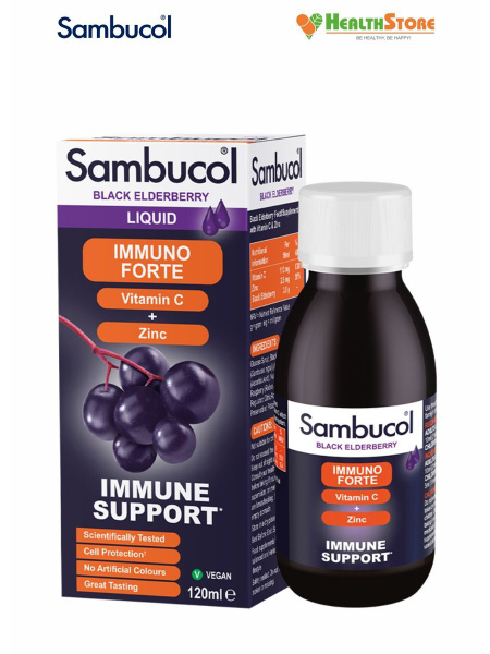 Sambucol Liquid Imuno Forte+Vitamin C+Zink 120мл Самбукол Иммуно Форте ...