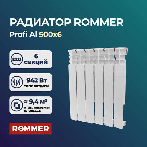 Алюминиевый секционный радиатор Rommer Profi Al 500 6 секций - купить с доставкой по выгодным ...