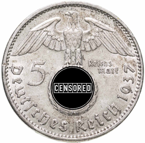 Германия, Третий Рейх 5 рейхсмарок reichsmark 1936-1939 орел со свастикой, Серебро 900, в ...