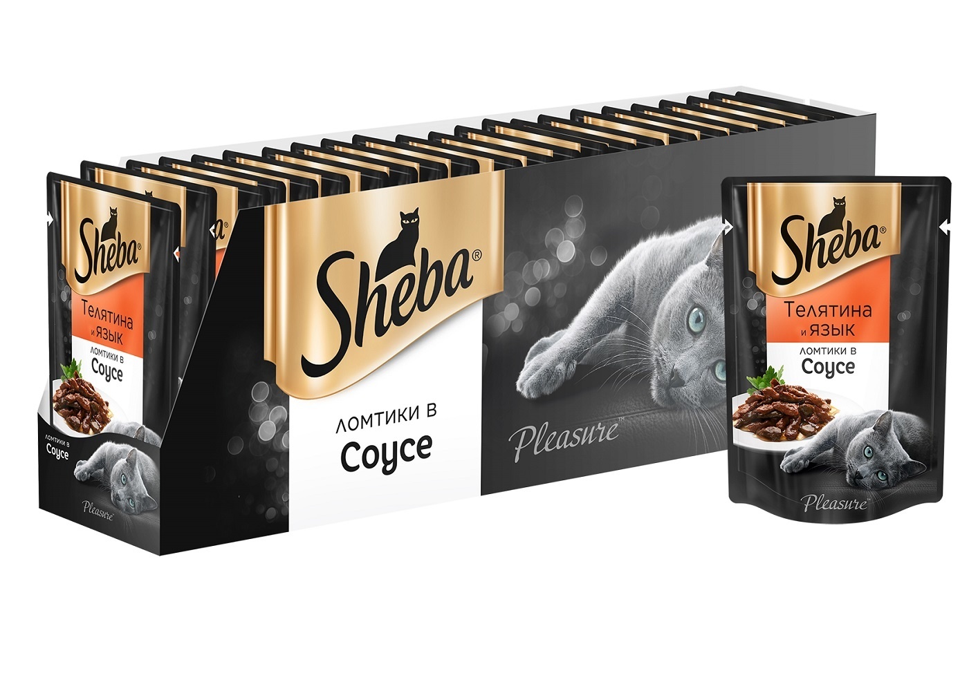Sheba Pleasure ломтики в соусе, телятина и язык, 24 шт. по 85 г ...