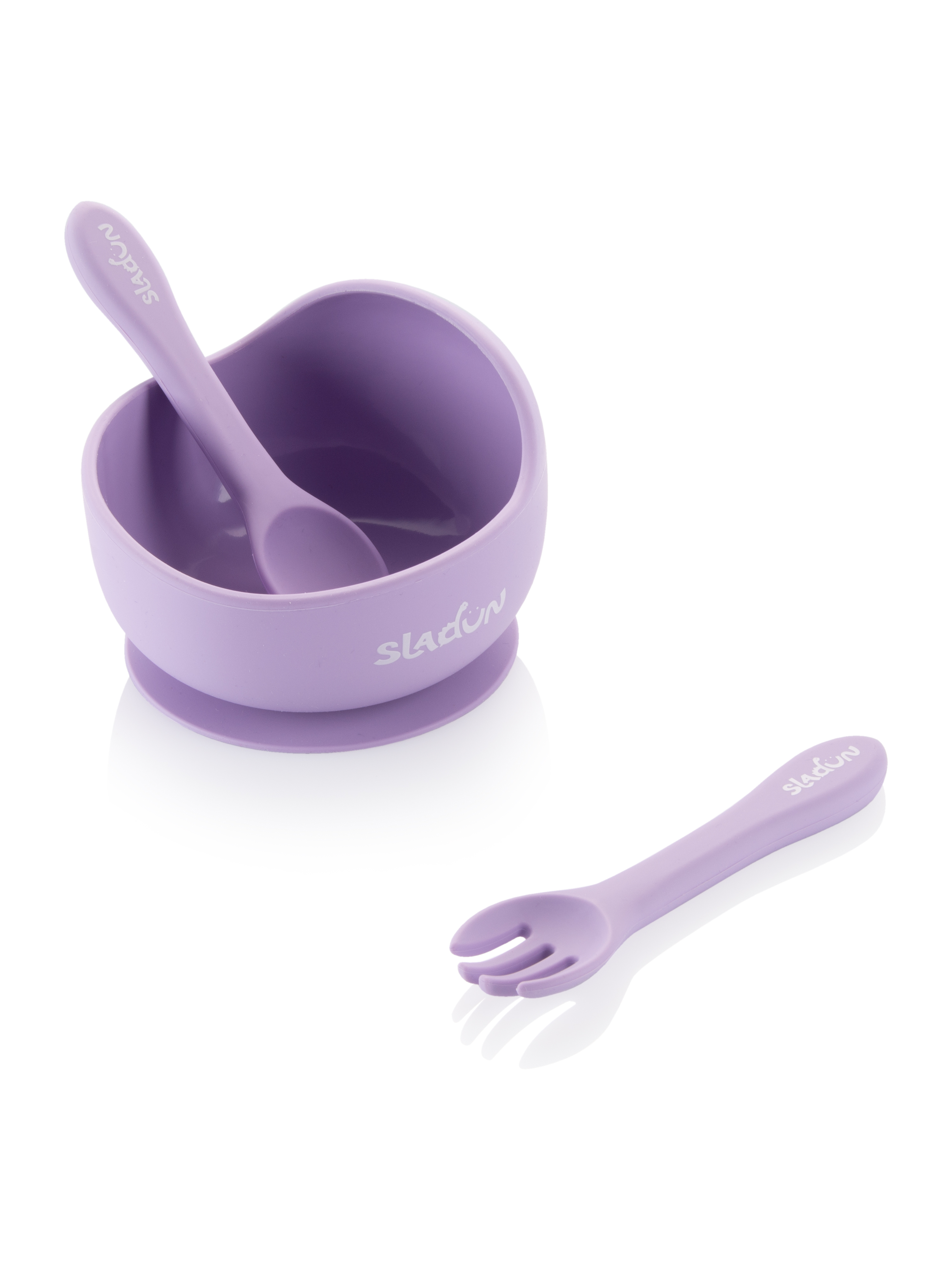 Набор: тарелка силиконовая SLADUN на присоске+ложечка+вилочка ...