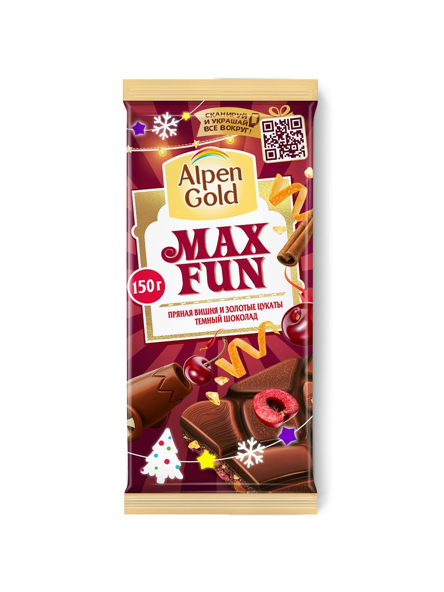 Alpen Gold Max Fun пряная вишня и золотые цукаты темный шоколад ( 4 шт ...