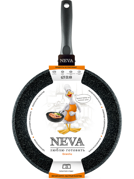 Сковорода NEVA "Granite", несъемная ручка;литая глубокая толстостенная ...