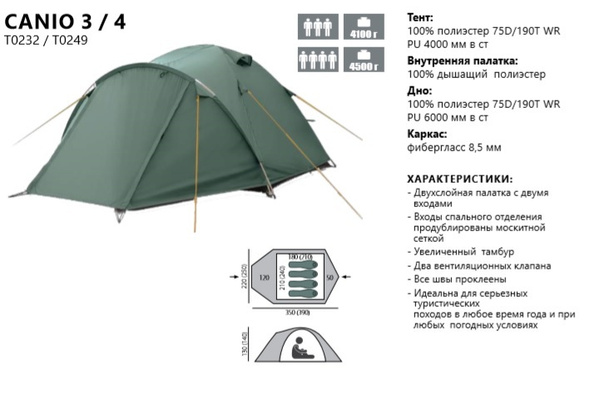 Палатка 3-местная BTrace Canio - купить по выгодной цене в интернет-магазине OZON (321989629)