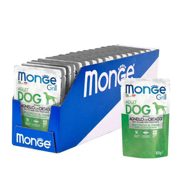 Влажный корм Monge Dog Grill для собак с ягненок и овощами, паучи 100 г ...