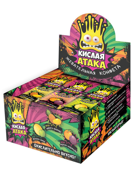 Жевательная конфета Кислая атака, ассорти, (набор 48шт по 11гр ...