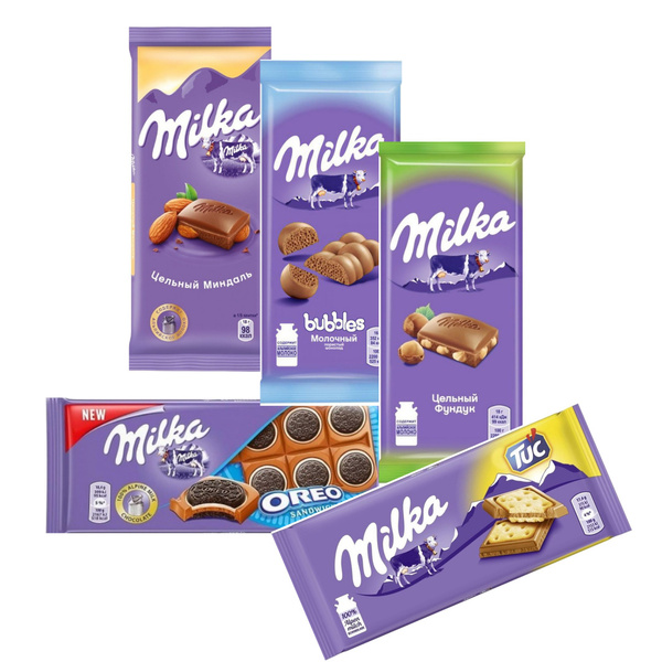 Шоколад Milka, коллекция 5 вкусов (set #3) bubbles / миндаль / фундук ...
