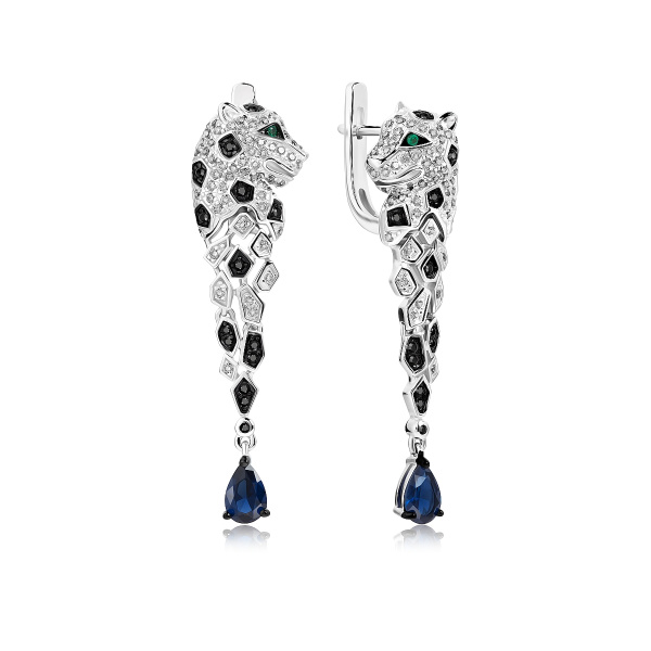 VALTERA Серьги / пантера / длинные / серебро 925 пробы / нано сапфир и ...
