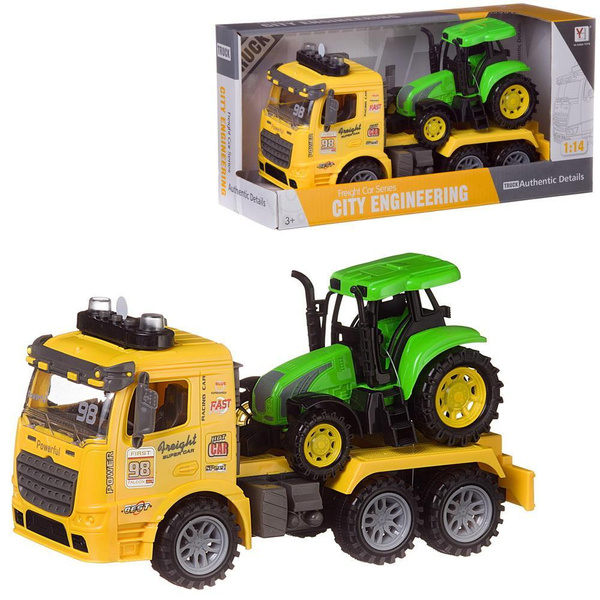 Игровой набор Junfa Грузовик с трактором, инерционный, со звуковыми и световыми эффектами, синий ...