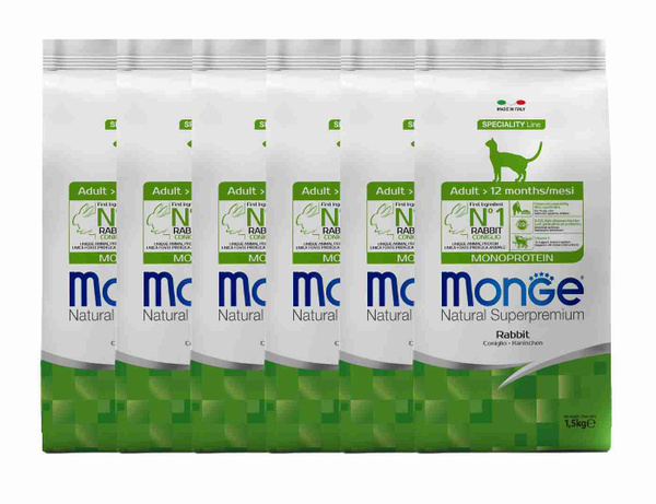 Monge Cat Monoprotein Adult Rabbit корм для взрослых кошек с кроликом 1,5 кг х 6 шт. - купить с ...