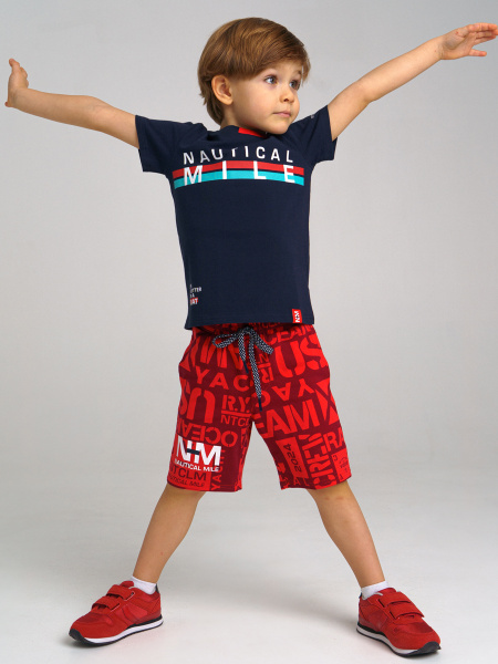 Шорты Мальчики PlayToday Повседневный красный, размер 104 Трикотаж Шнурок Надписи купить c ...