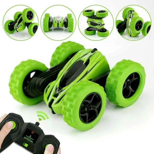 Трюковая зеленая скоростная машинка Stunt Car 360, на пульте управления ...