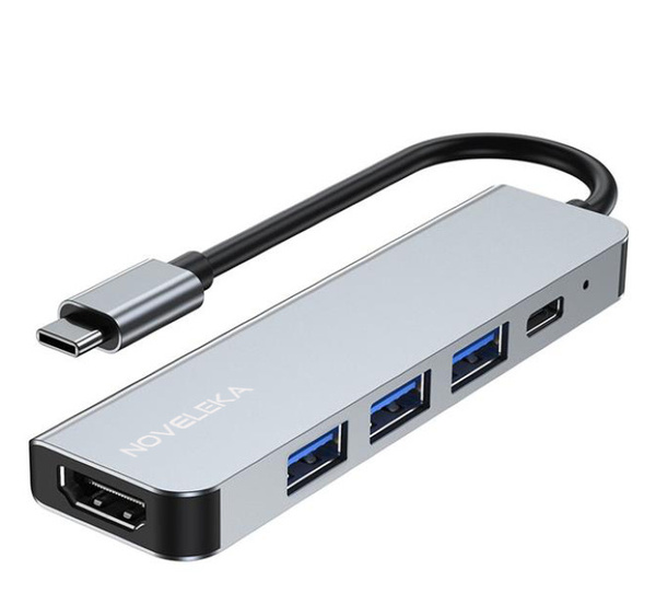 Переходник Type-C HDMI хаб USB концентратор Hub 5-портов: 3*USB 3.0, HDMI, Type-C, NOVELEKA ...