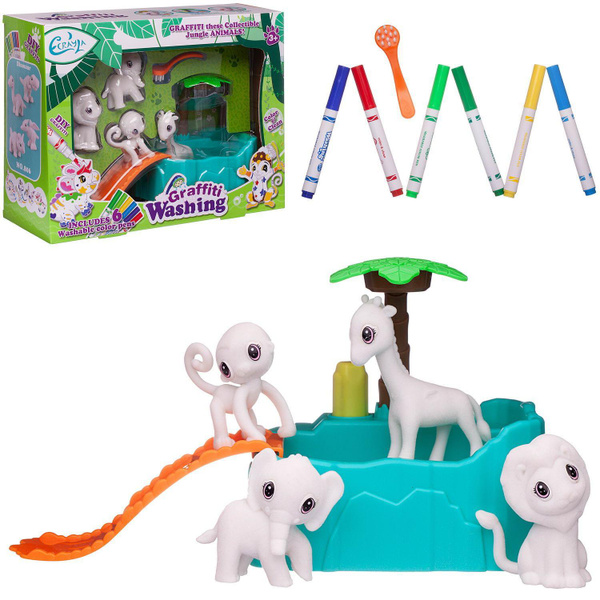 Набор для творчества Junfa Фигурки для раскраски. Любимые животные в бассейне с душем (4 фигурки ...