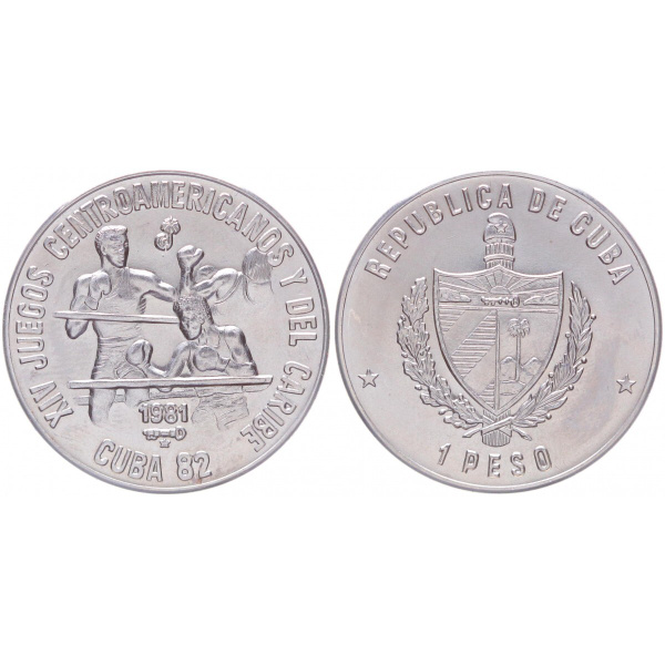 Куба 1 Песо 1981 год UNC KM# 62 Бокс XIV игры Центральной Америки и стран Карибского бассейна ...