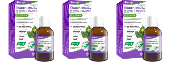 Эвалар Сироп подорожника и мать-и-мачехи при сухом и влажном кашле, 100 ...