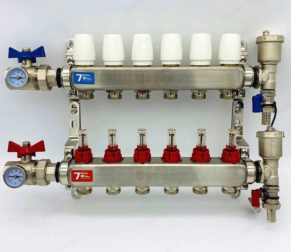 Коллекторная группа с расходомерами и кранами 1"x3/4" нерж. 6 выходов ViEiR арт. VR113-06 купить ...