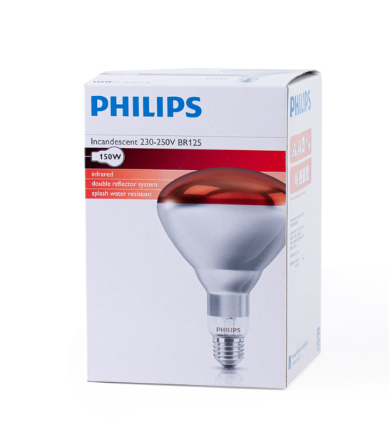 Инфракрасная лампа Philips IR150RH, 150W, BR125, E27 с красным стеклом ...