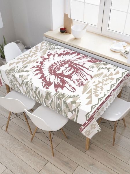 Прямоугольная водоотталкивающая скатерть на стол JoyArty с рисунком "Портрет индейца" 120 на 145 ...