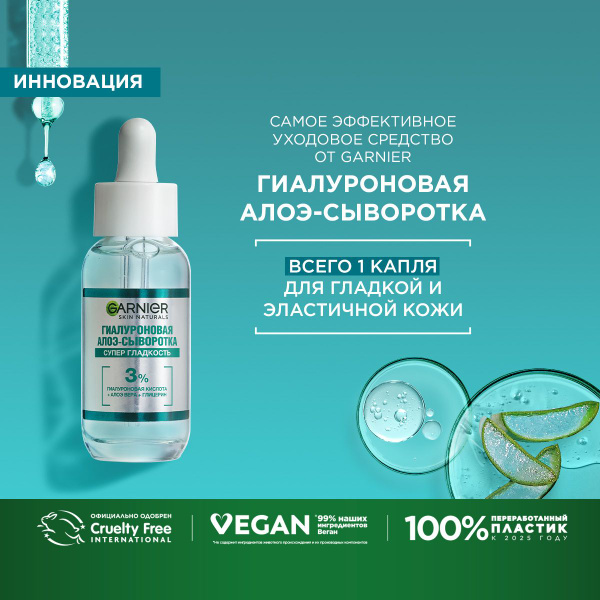 Сыворотка для лица Garnier Супер Гладкость, гиалуроновая, с 3% ...
