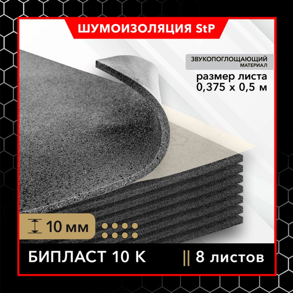 Шумоизоляция Бипласт 10 К MINI (8 листов) / Шумопоглотитель Бипласт 10 ...