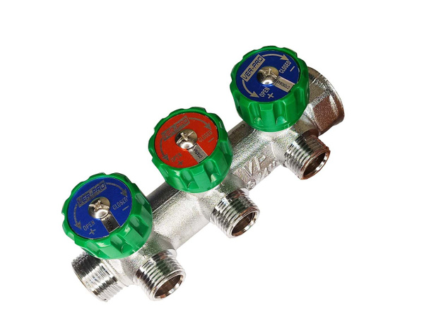 Коллектор регулирующий плоский VER403-A Vieir / 3/4" вн-нар с 3 выходами на 1/2" нар / межосевое ...