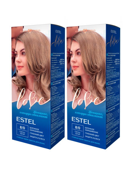 ESTEL Стойкая крем-краска LOVE, тон 8/0 Светло-русый (набор, 2шт.) - купить с доставкой по ...