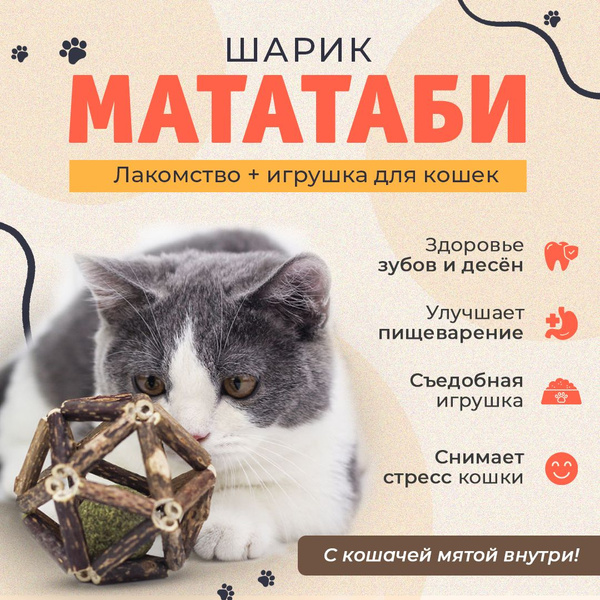 Игрушка для кошек/ шарик с кошачьей мятой и палочками мататаби для ...