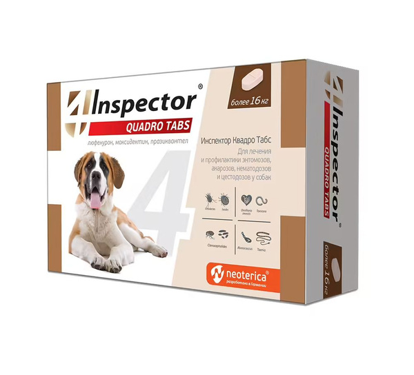 Таблетки от блох, клещей и гельминтов Inspector Quadro Tabs ...