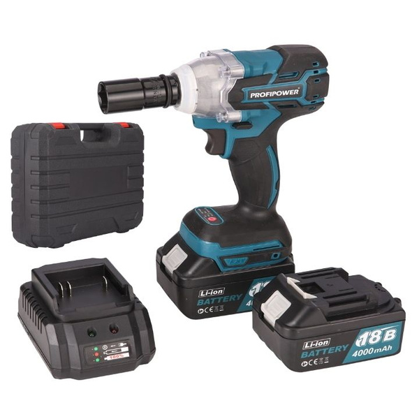 Аккумуляторный гайковёрт бесщёточный импульсный ударный ProfiPower MKDTW-18B (Li-ion-2шт, 4.0Ач ...
