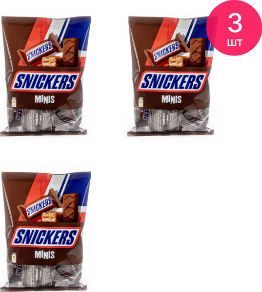 Конфеты шоколадные Snickers Minis крем арахисовый 180г (комплект из 3 ...