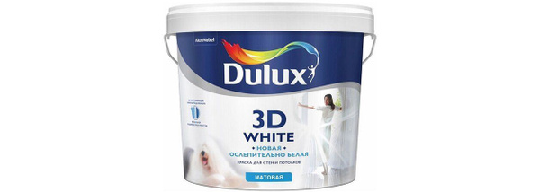 Краска DULUX 3D White Быстросохнущая, Гладкая, Водно-дисперсионная ...