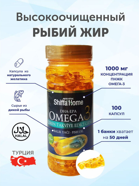 Омега-3 1000 мг 100 капсул рыбий жир в капсулах Бад витамины для кожи ...