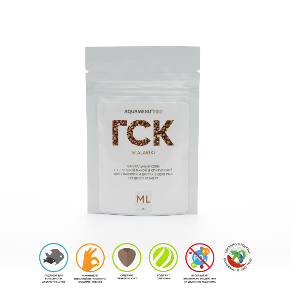 Корм сухой AQUAMENU PRO ГСК-ML, натуральный корм с гречневой мукой и ...