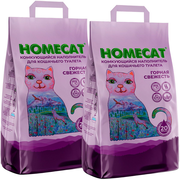 HOMECAT ГОРНАЯ СВЕЖЕСТЬ наполнитель комкующийся для туалета кошек (20 + 20 л) - купить с ...