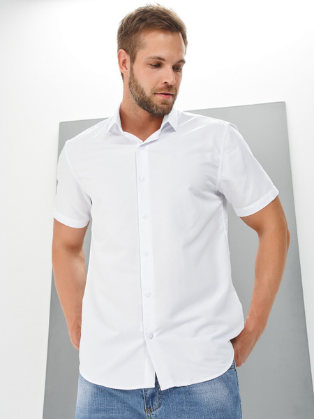 Рубашка Мужской GOODWIN ENACTMENT белый Короткий Хлопок Воротник Однотонный, размер 56 прямой ...