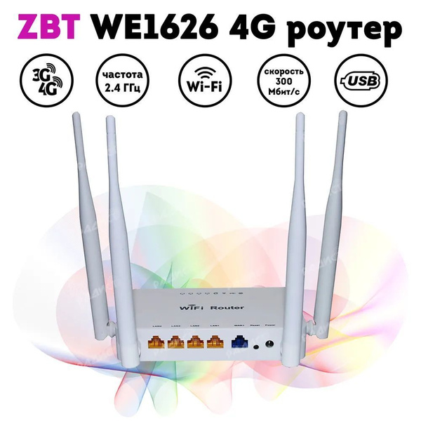 Роутер ZBT WE1626 12V_1, белый, светло-серый, 2.4 ГГц купить по низкой ...