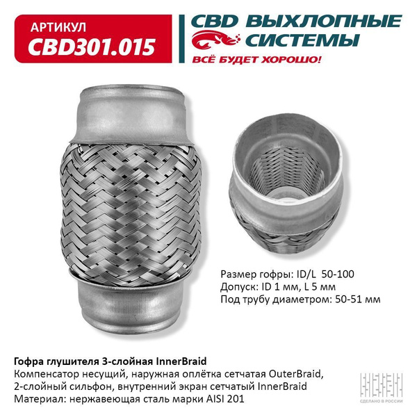 Гофра глушителя 3-слойная "InnerBraid" 50х100 мм. CBD CBD301.015 - купить по низкой цене в ...