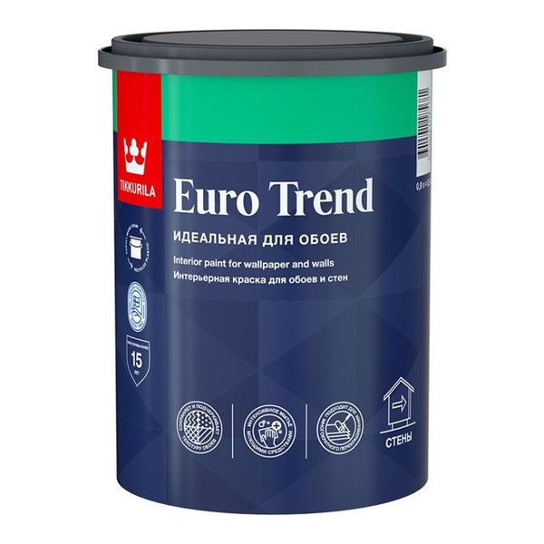 Краска акриловая TIKKURILA Euro Trend база C для обоев 0,9л бесцветная ...